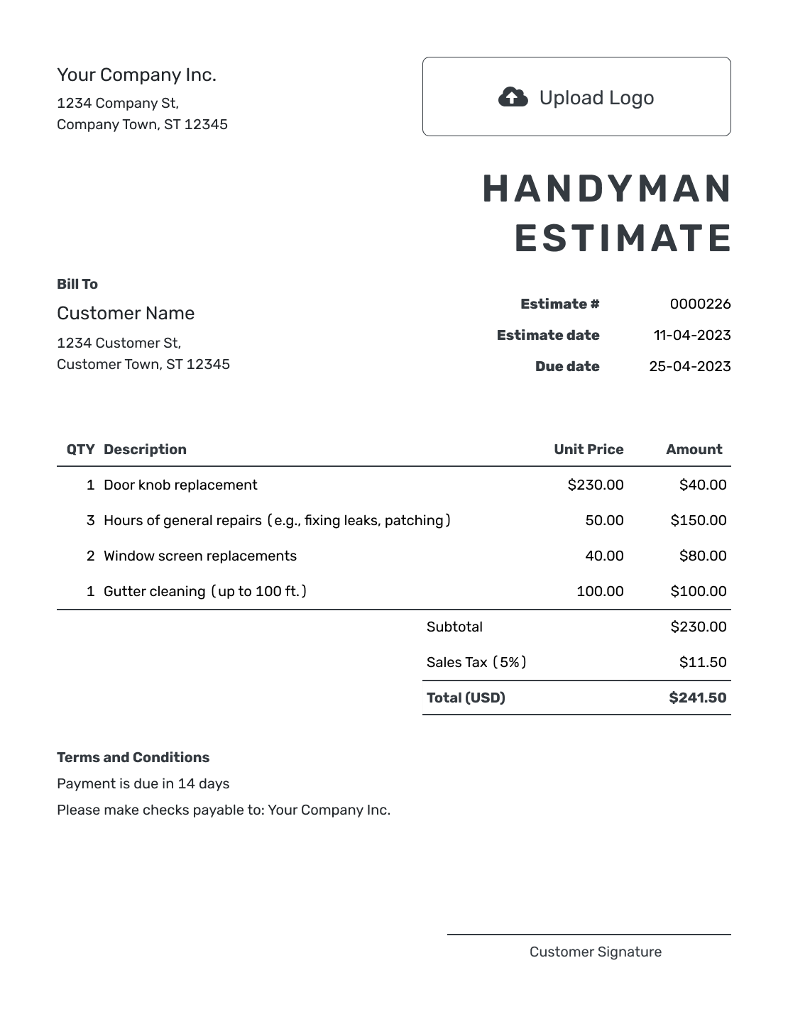 Free Handyman Estimate Template Docelf