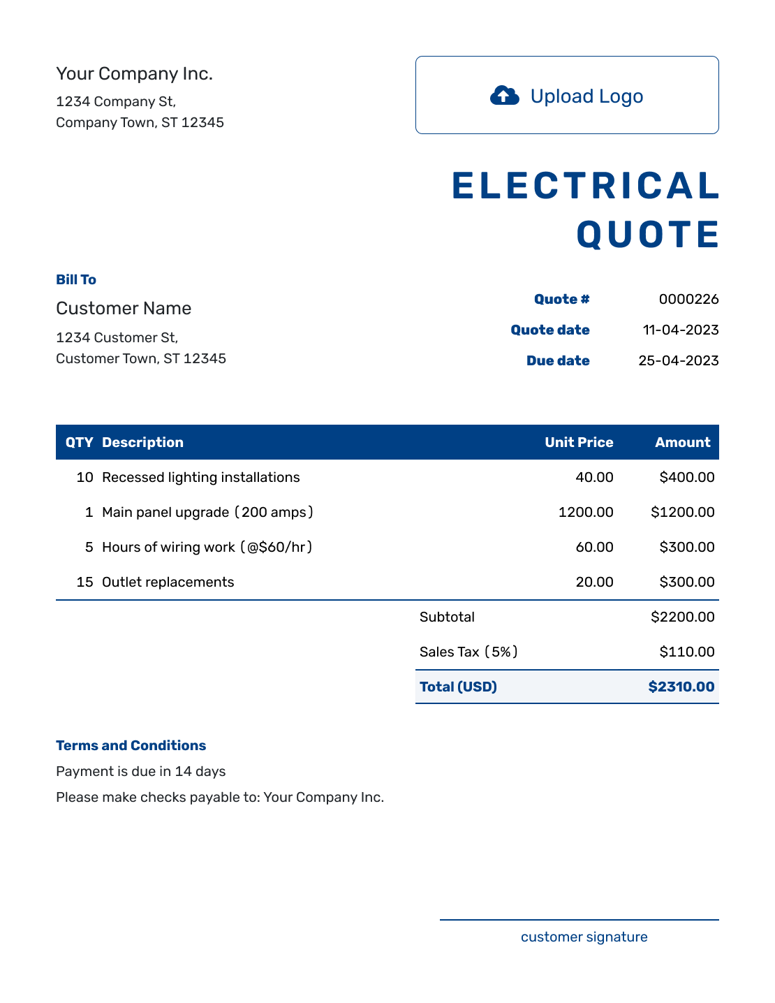 Free Electrical Quote Template Docelf